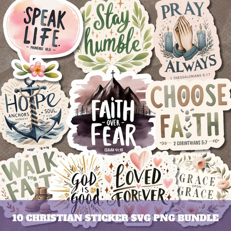 Bible Verse Sticker Pack SVG PNG Bundle, Christian Printable & Digital ...