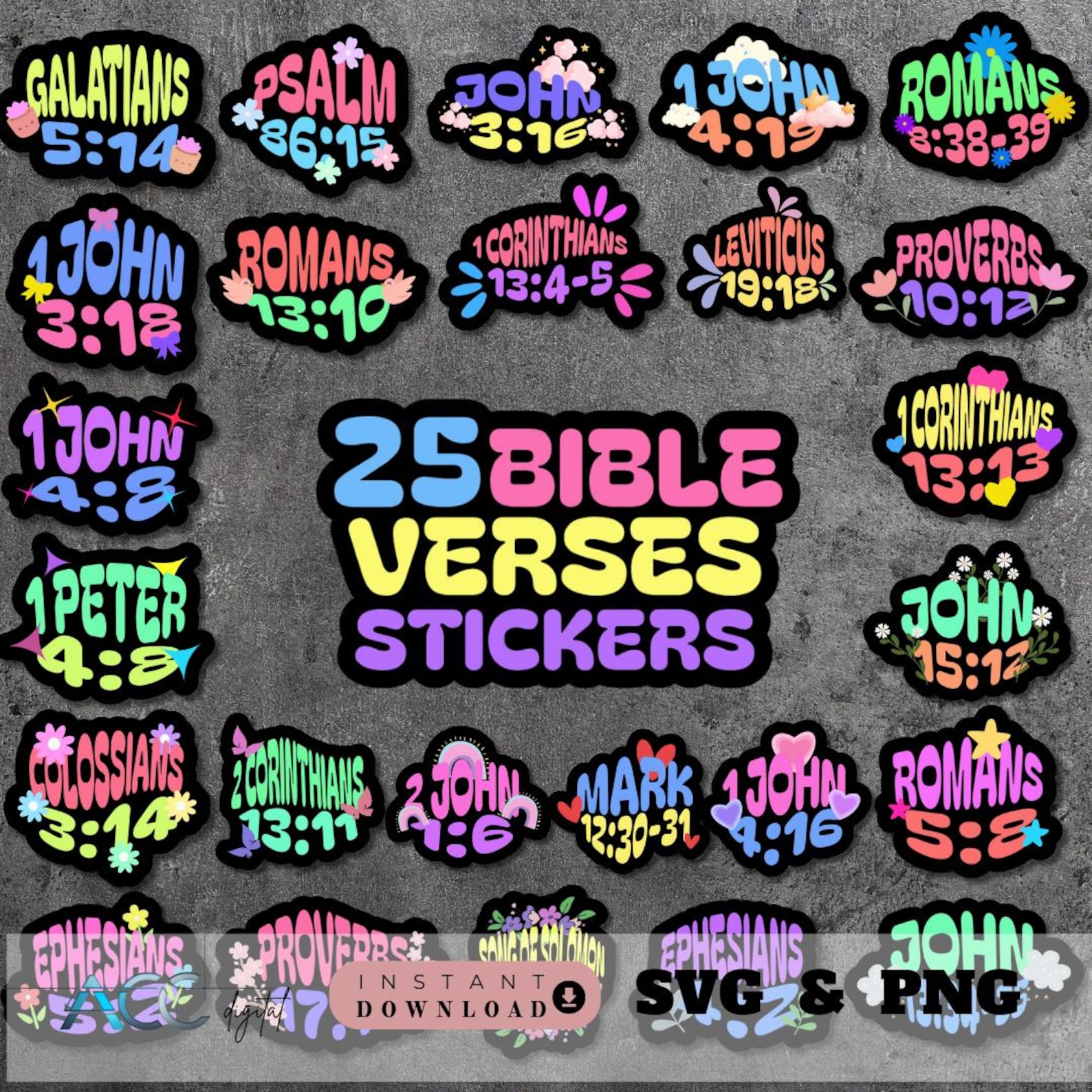 Bible Verses Sticker Pack SVG PNG Bundle, Christian Quotes About Love ...