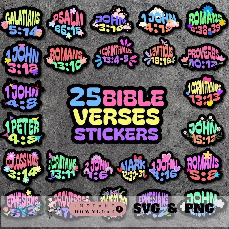 Bible Verses Sticker Pack SVG PNG Bundle, Christian Quotes About Love ...
