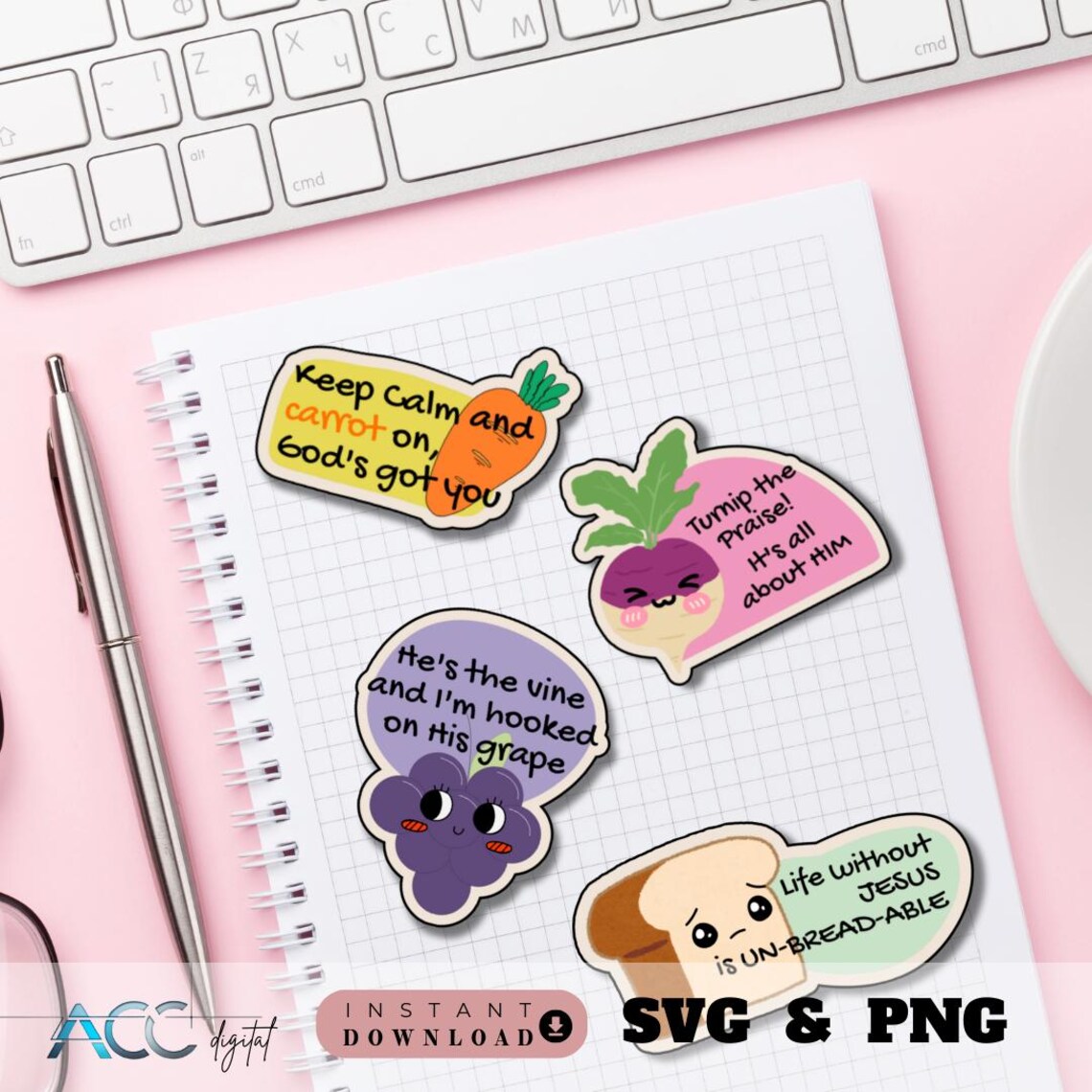 Witty Christian Stickers SVG PNG Bundle, Religious Printable Clipart ...