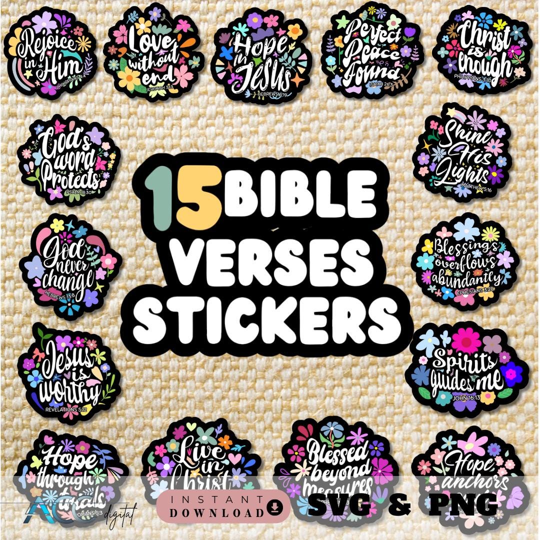 Christian Stickers Bundle SVG PNG Bible Verse Sticker, Bible Verse Svg ...