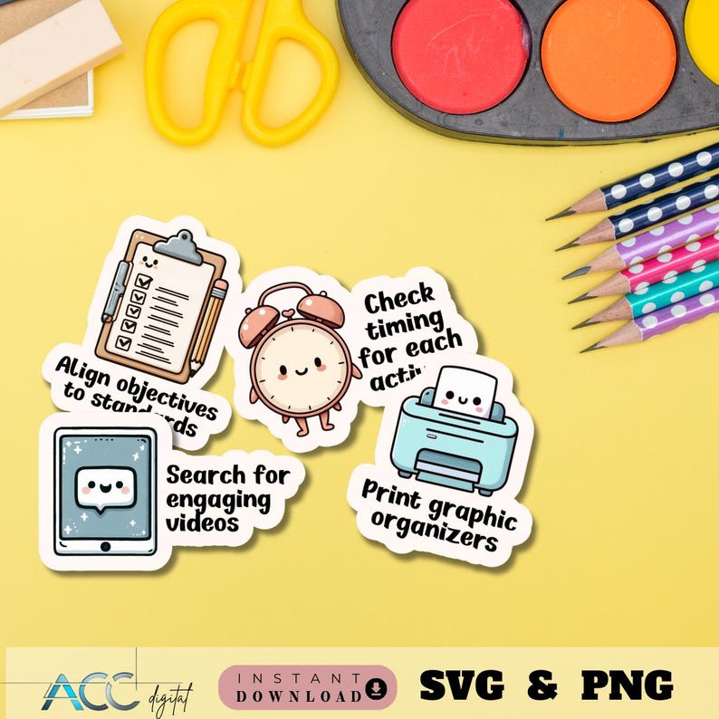Teacher Stickers Pack SVG PNG Bundle, Digital and Printable Planner ...