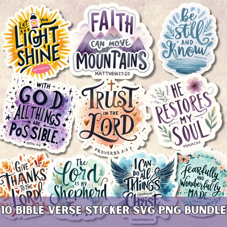 Watercolor Bible Verse Stickers SVG PNG Bundle, Printable Water Bottle ...