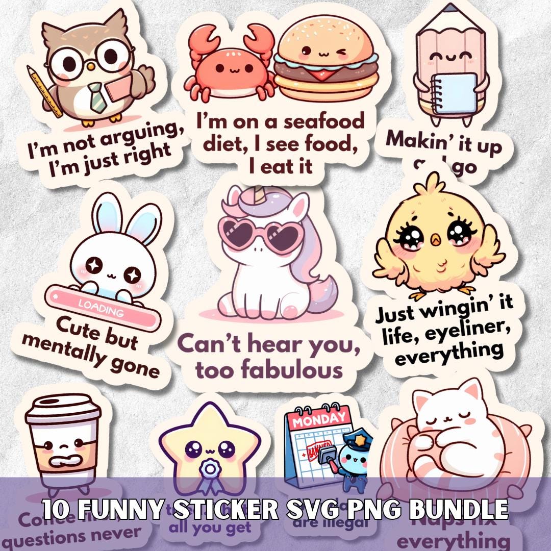 Funny Adult Humor Sticker SVG PNG Bundle, Cute Sarcastic Quotes ...