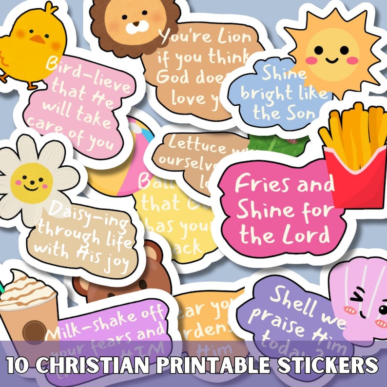 Christian Stickers for Kids Pack SVG PNG Bundle, Printable Faith Quotes ...