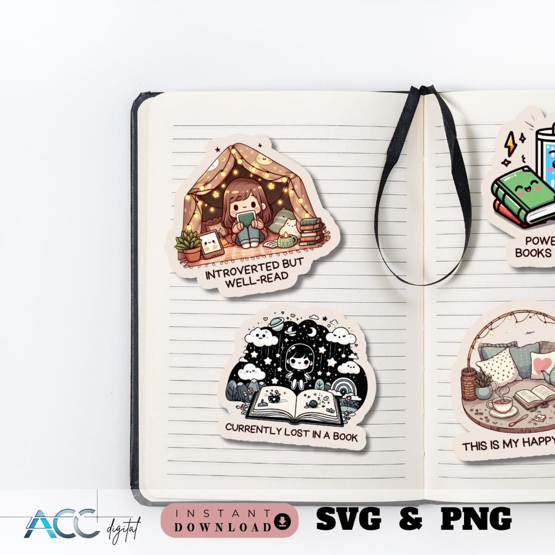 Kindle Stickers SVG PNG Bundle, Printable Book Lover Clipart, Goodnotes ...
