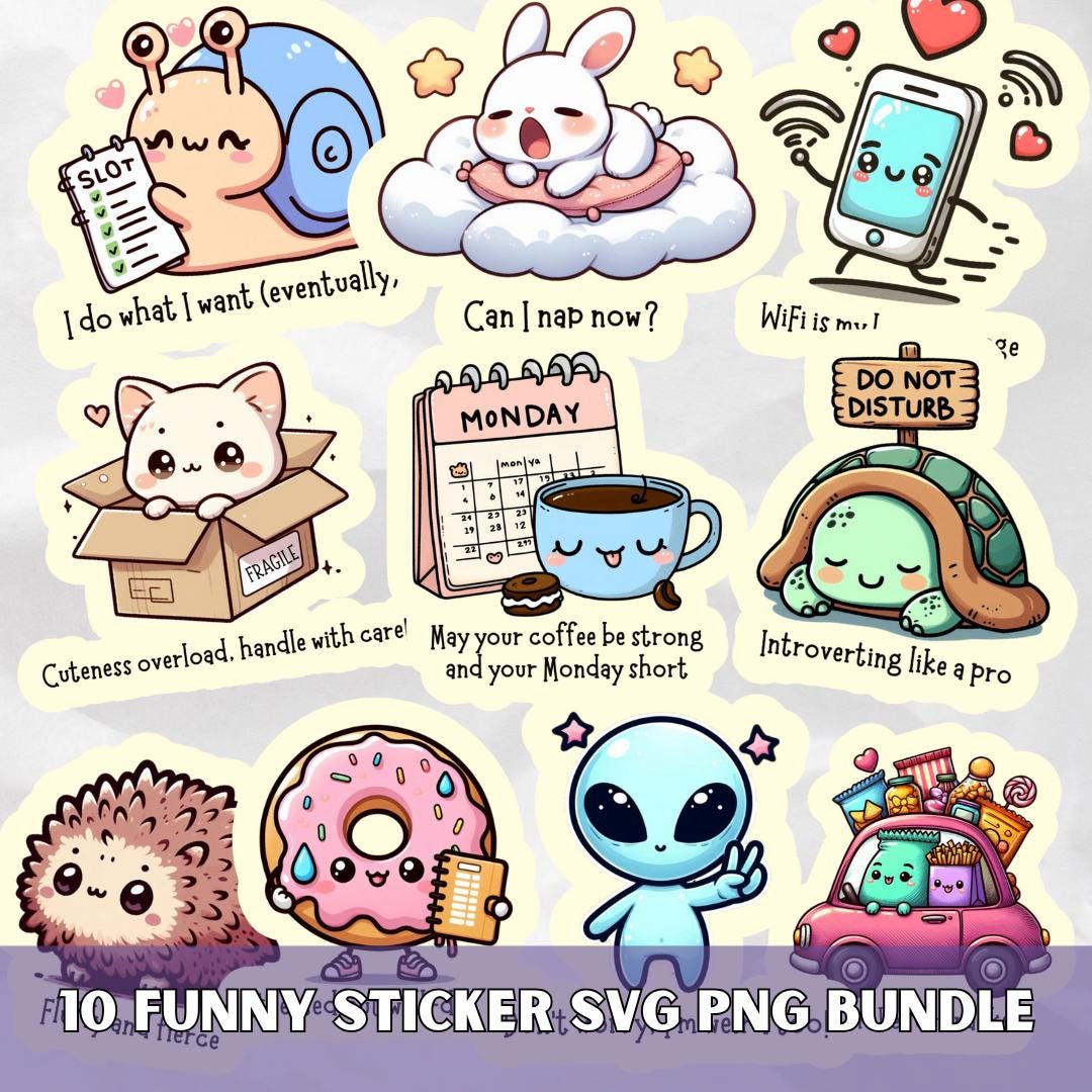 Sarcastic Funny Stickers SVG PNG Bundle, Adult Humor Quotes, Wholesome ...