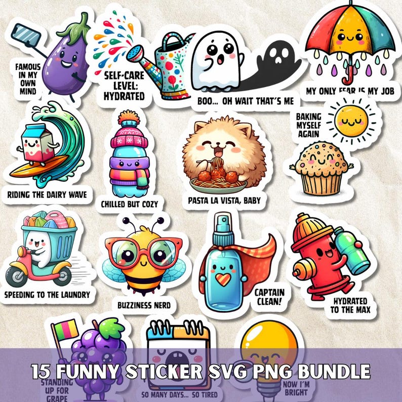 Silly Stickers SVG PNG Bundle, Printable Funny Cliparts Pack, Digital ...