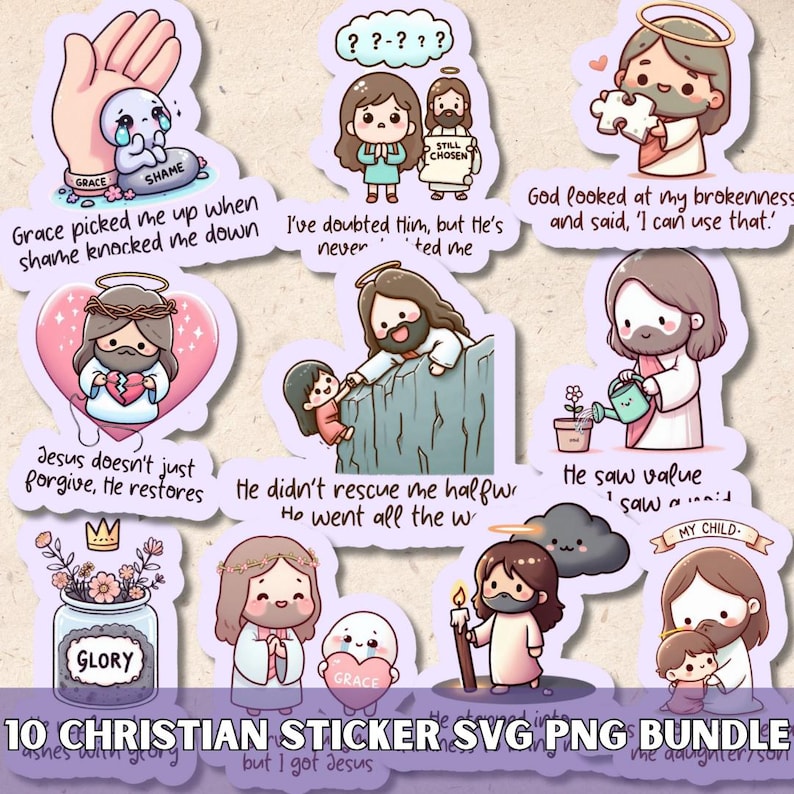 Kawaii Jesus Sticker Pack SVG PNG Bundle, Christian Quotes, Laptop and ...