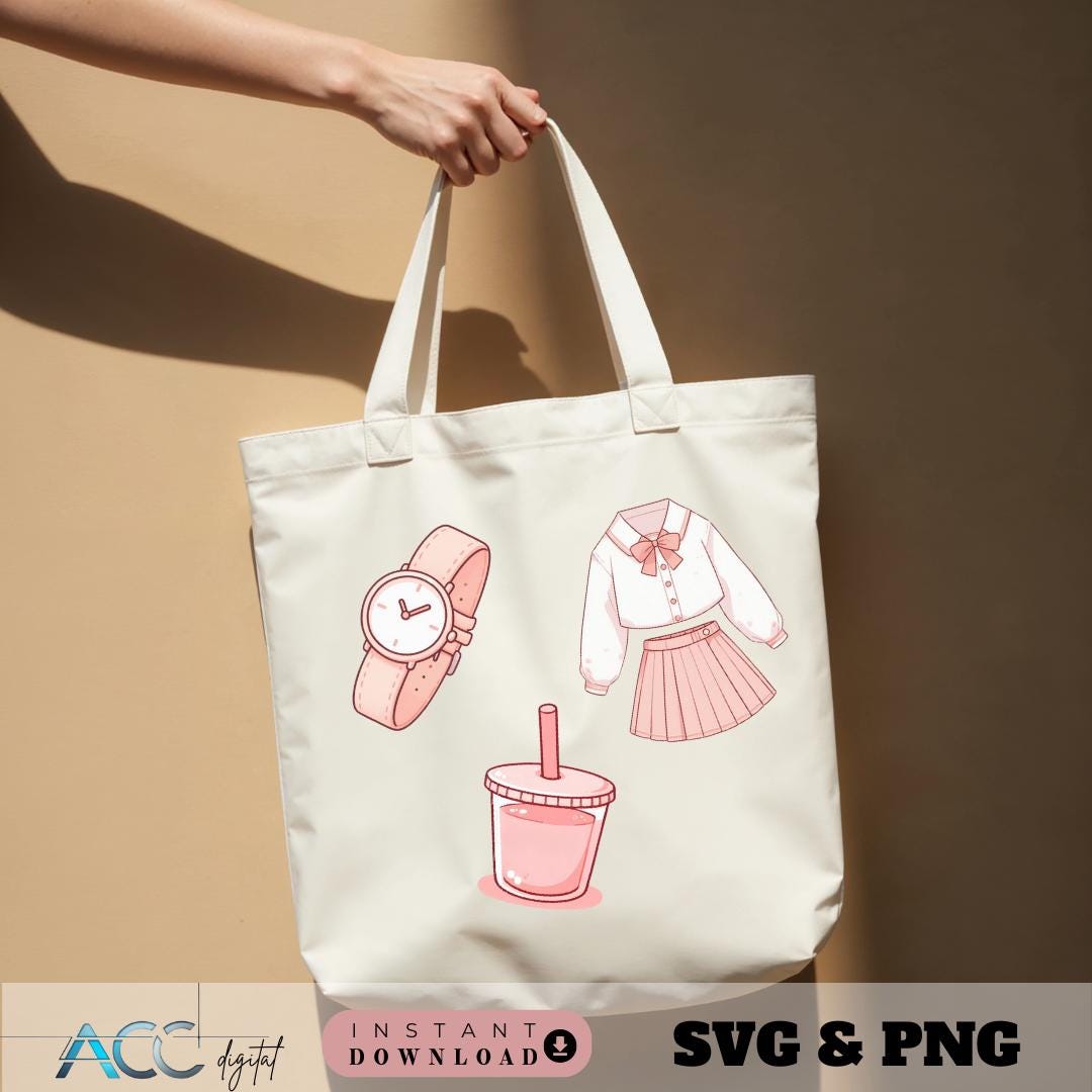 50 Cute Pink School Clipart Sticker Pack SVG PNG Bundle, Printable and ...