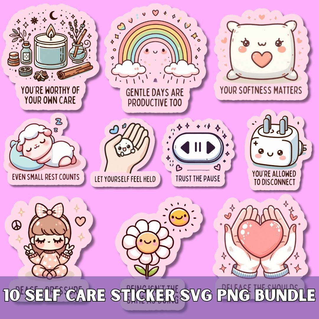 Self Love Stickers Bundle SVG PNG, Mental Health Sticker Bundle ...