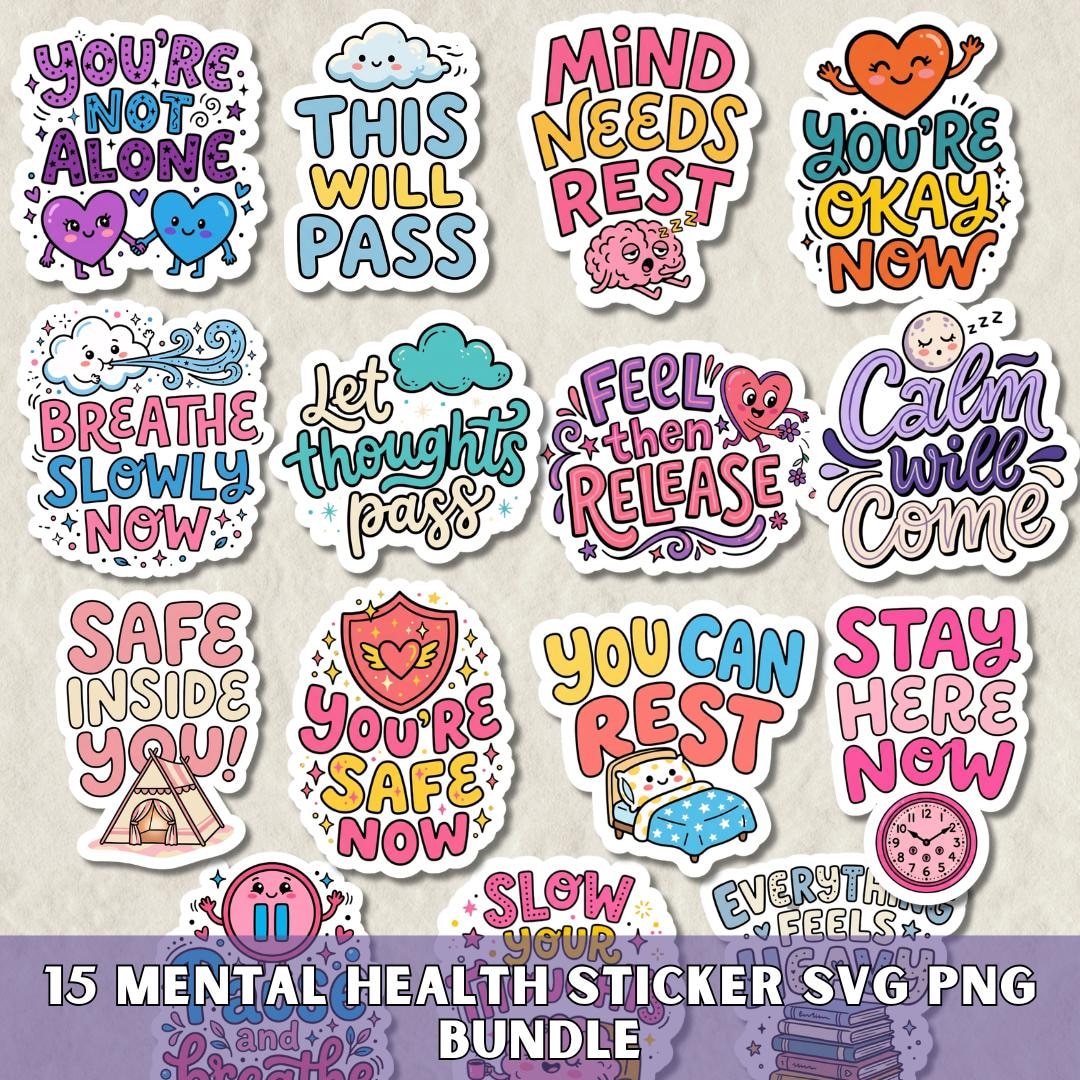 Mental Health SVG PNG Bundle, Kindness Quotes, Printable Inspirational ...