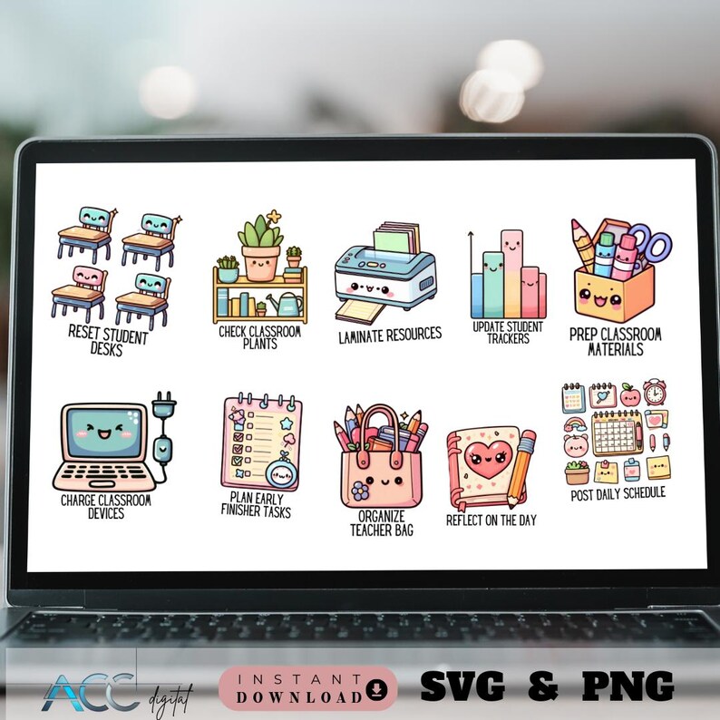 Teacher Planner Sticker Pack SVG PNG Bundle, Daily Task Functional ...