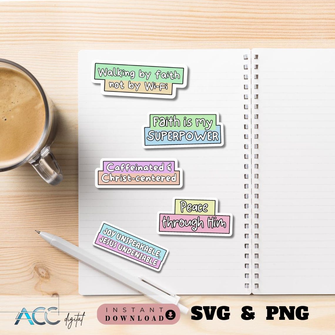 Faith Sticker SVG PNG Bundle, Cute Christian Printable Stickers Set ...