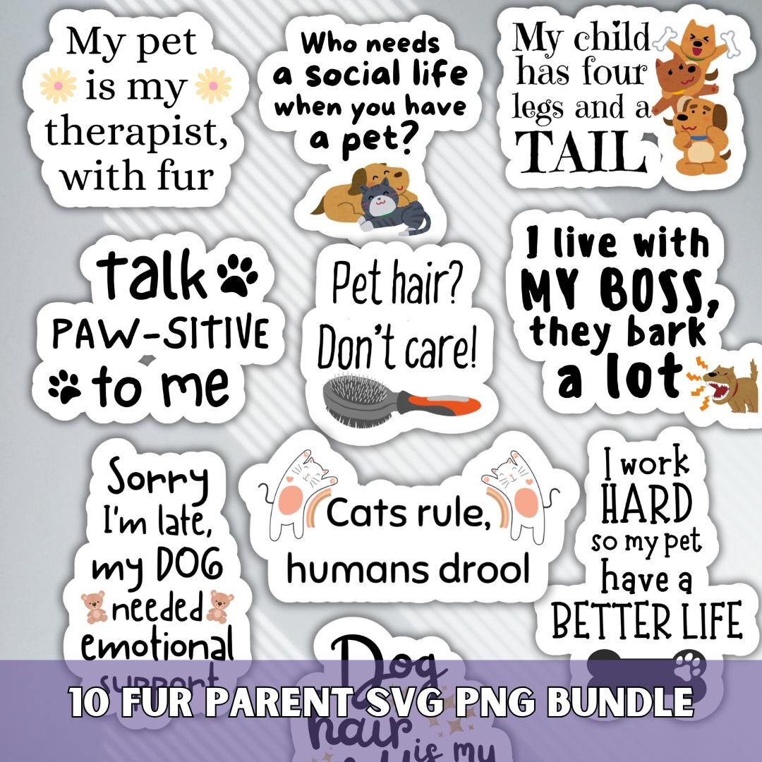 Pet Stickers SVG PNG Bundle, Digital Animal Stickers, Funny Pet Quotes ...