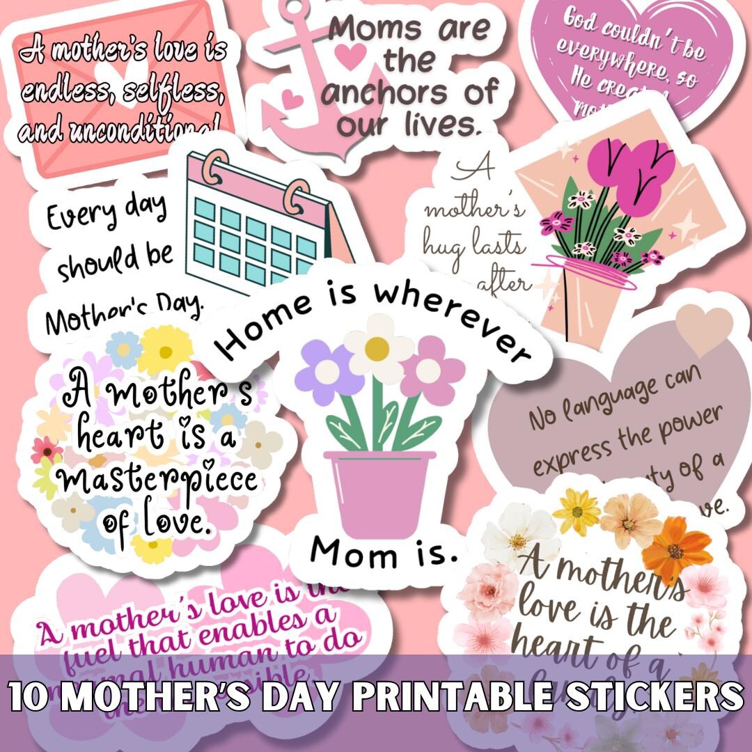 Heartfelt Mom Stickers SVG PNG Bundle, Mom Digital Sticker, Printable ...