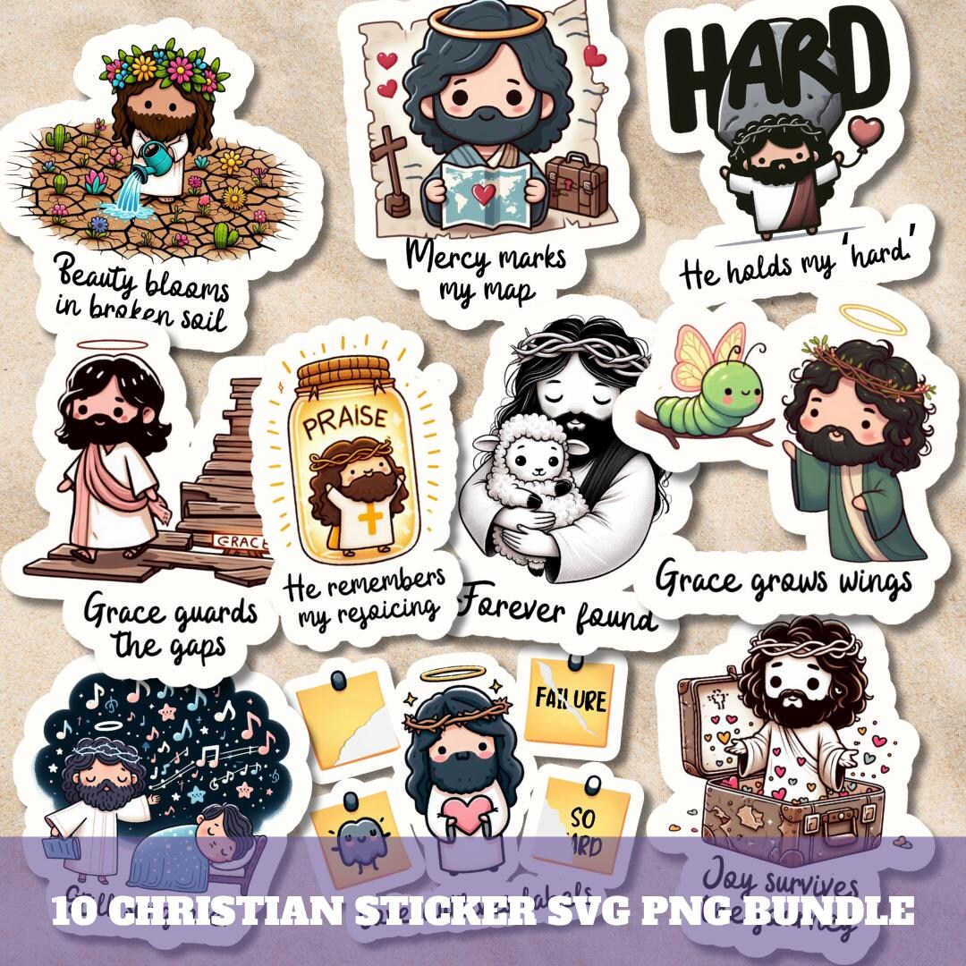 Jesus Sticker Pack SVG PNG Bundle, Christian Printable Quotes Stickers ...