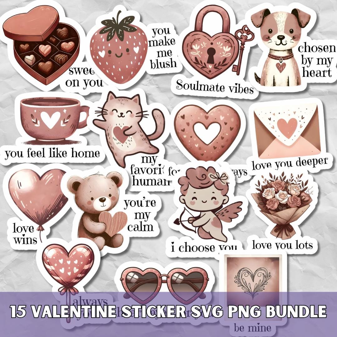 Valentine Clipart SVG PNG Bundle, Romantic Love Quotes, Rustic Agape ...