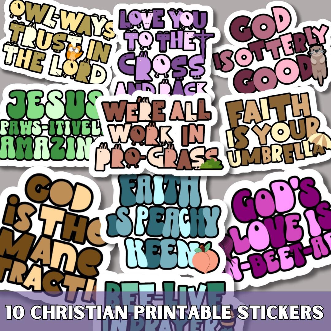 Cute Christian Sticker Svg Png Bundle, Printable Sticker, Christian Svg ...