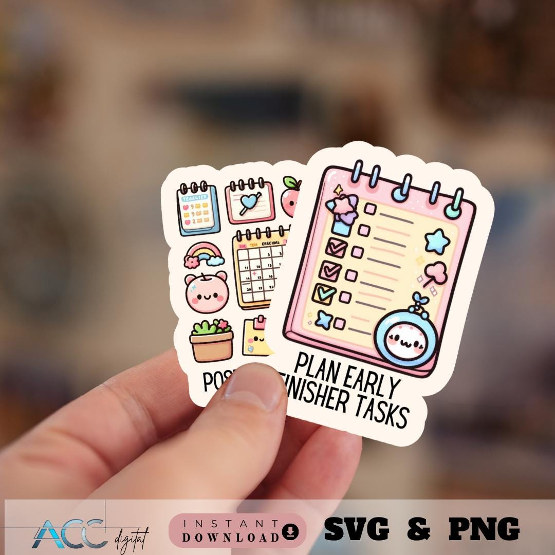 Teacher Planner Sticker Pack SVG PNG Bundle, Daily Task Functional ...