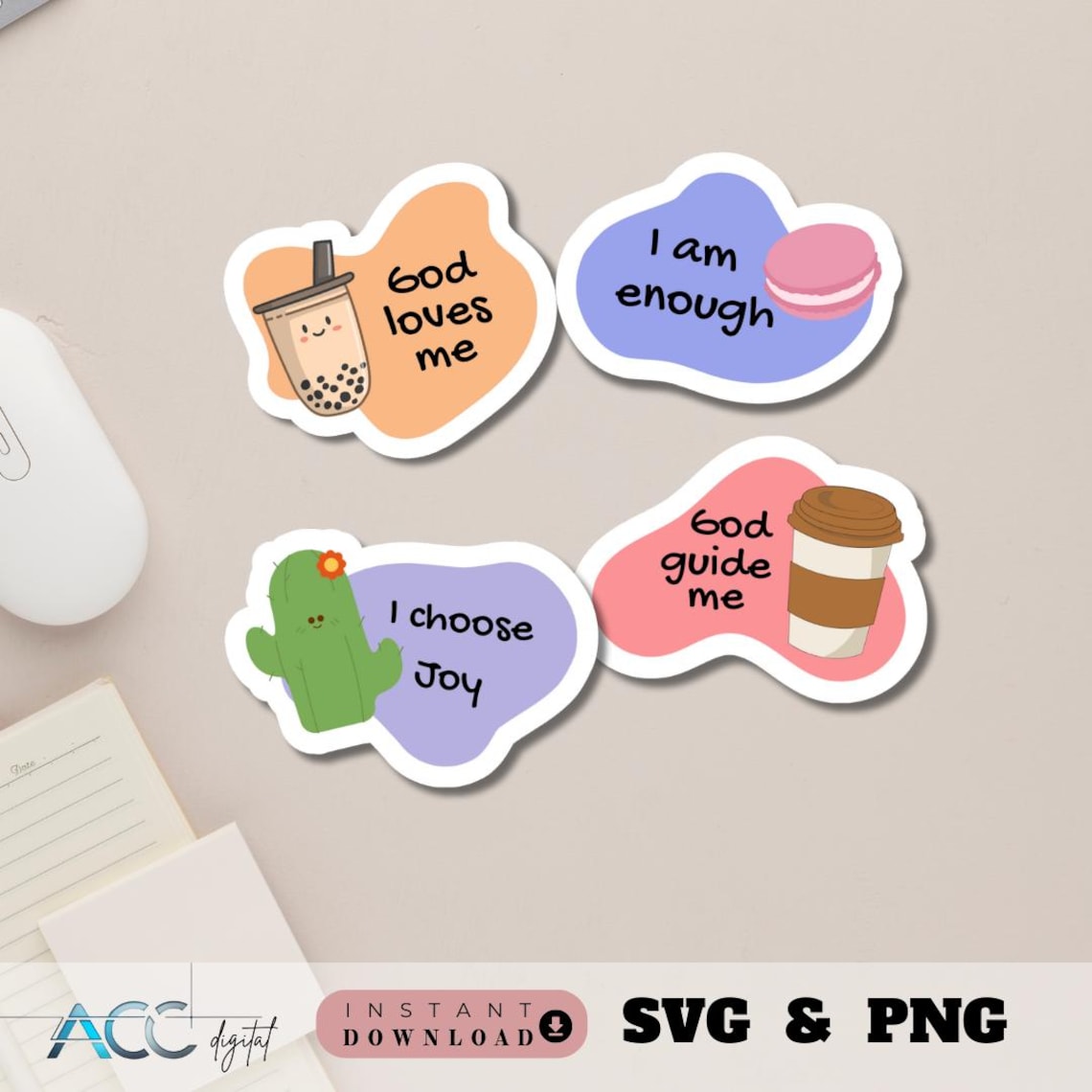 Faith Sticker Pack SVG PNG Bundle, Religious Quotes, Printable ...
