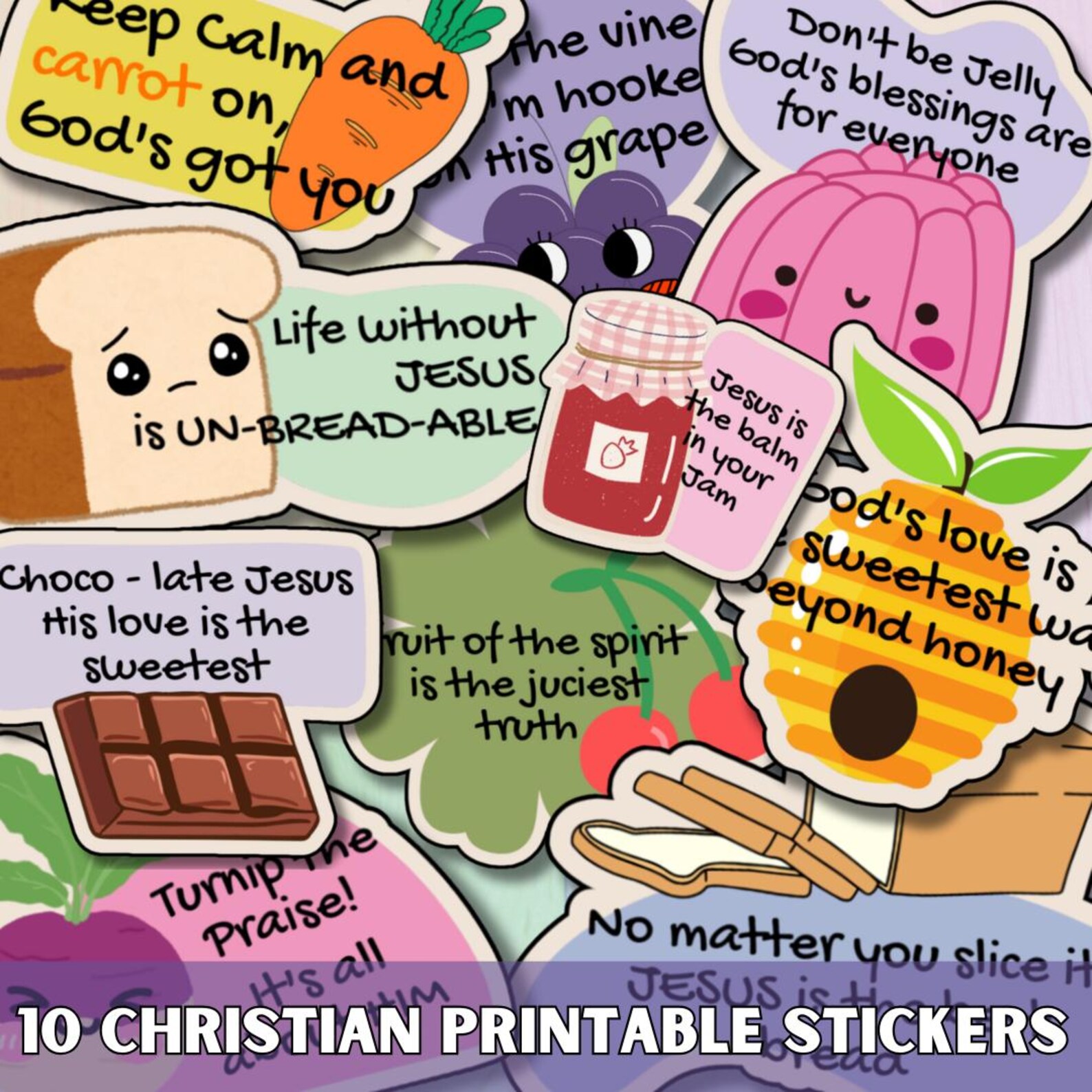 Witty Christian Stickers SVG PNG Bundle, Religious Printable Clipart ...