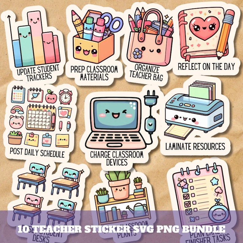 Teacher Planner Sticker Pack SVG PNG Bundle, Daily Task Functional ...