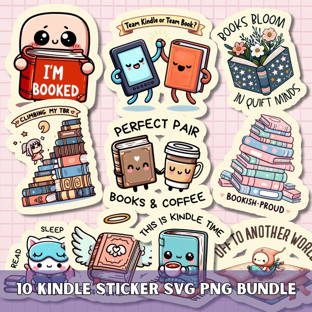 Kindle Stickers Booktok SVG PNG Bundle, Printable Bookish Sticker ...