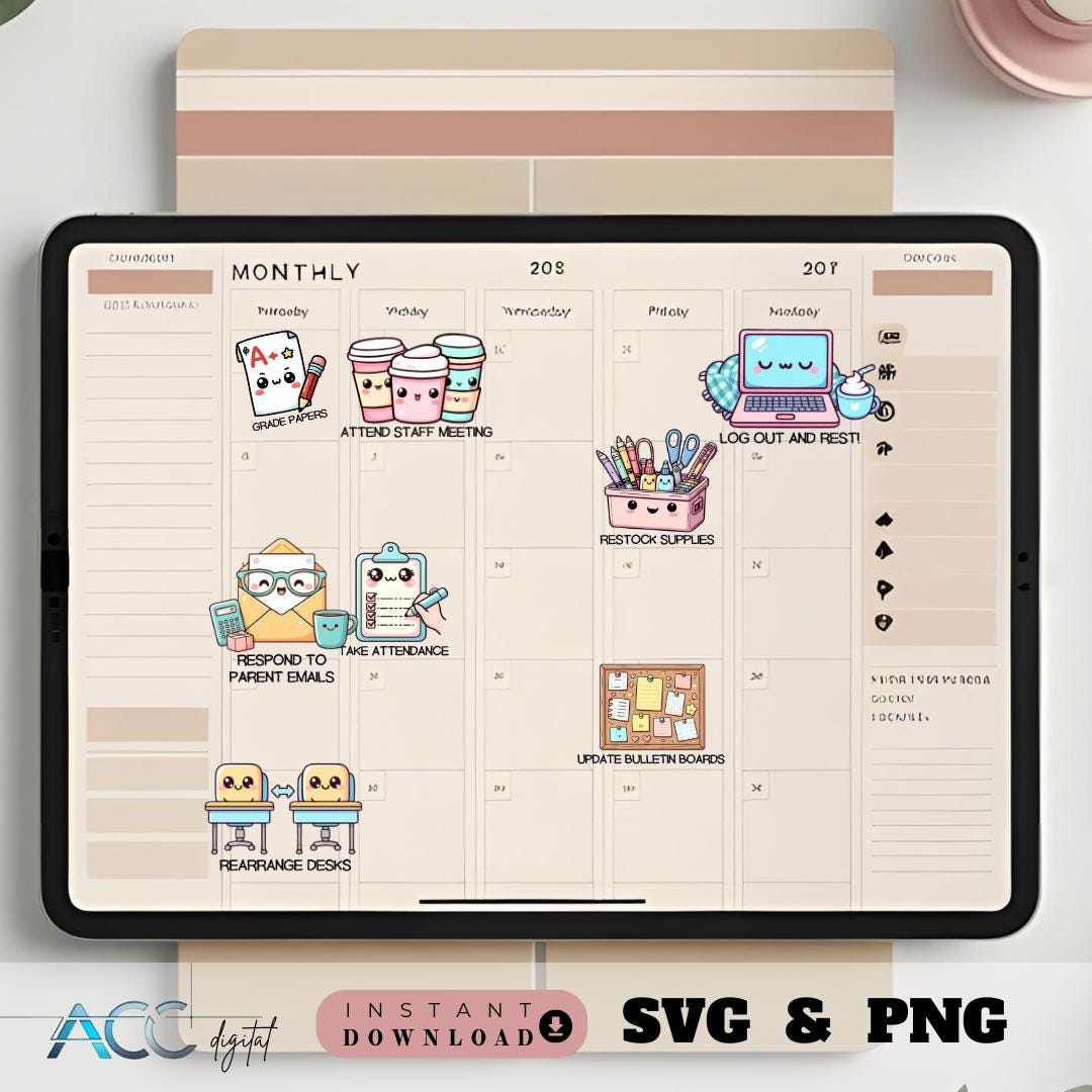 Teacher Daily Tasks Stickers SVG PNG Bundle, Goodnotes Printable ...