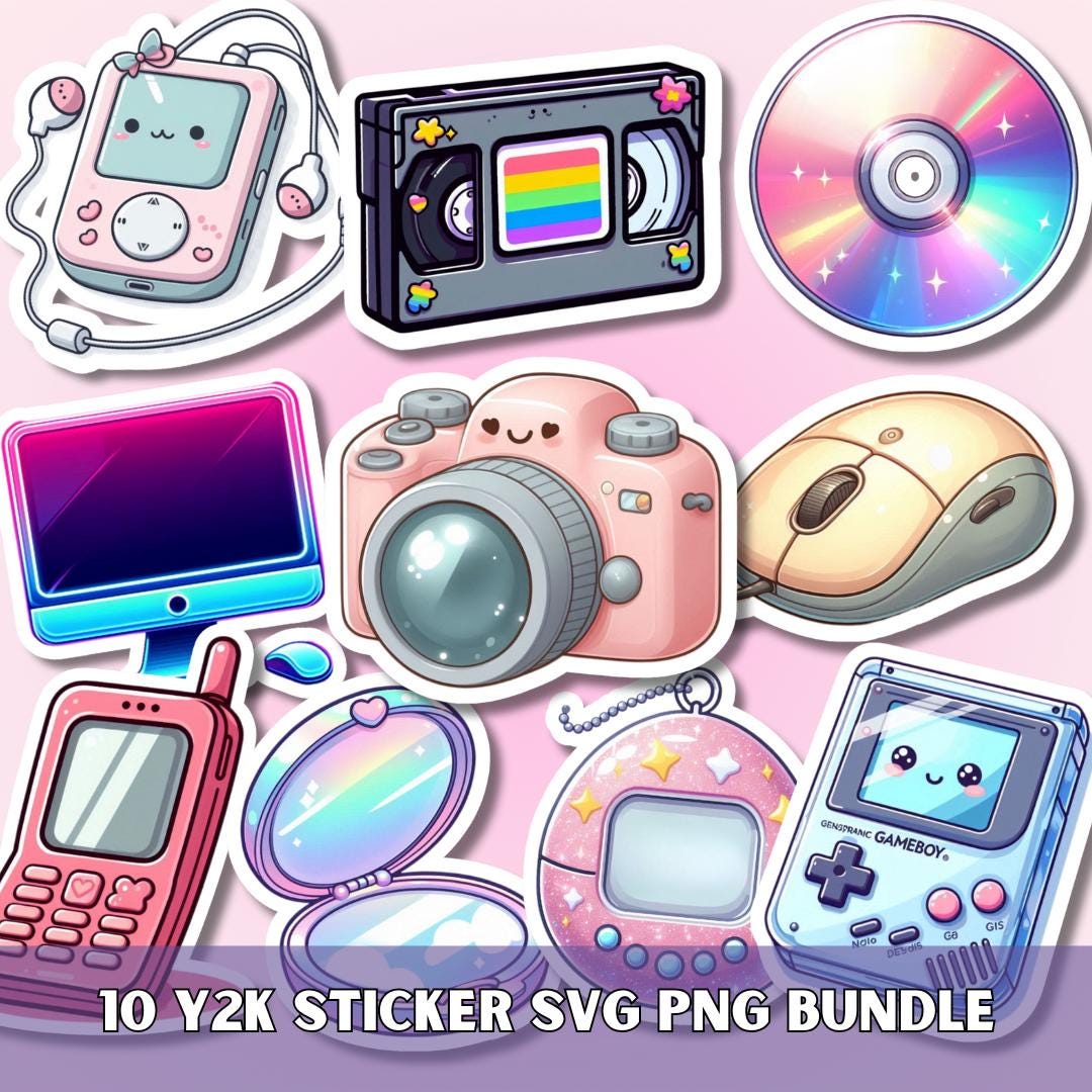 Y2k Stickers SVG PNG Bundle, Aesthetic Nostalgia Digital Planner ...
