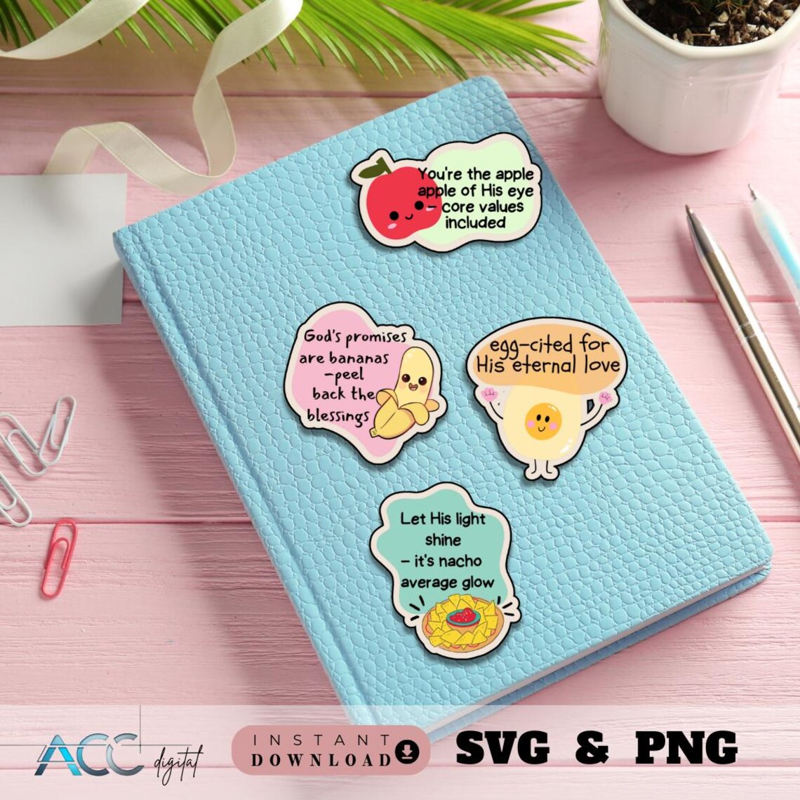 Christian Pun Funny Stickers SVG PNG Bundle, Faith Quotes, Digital ...