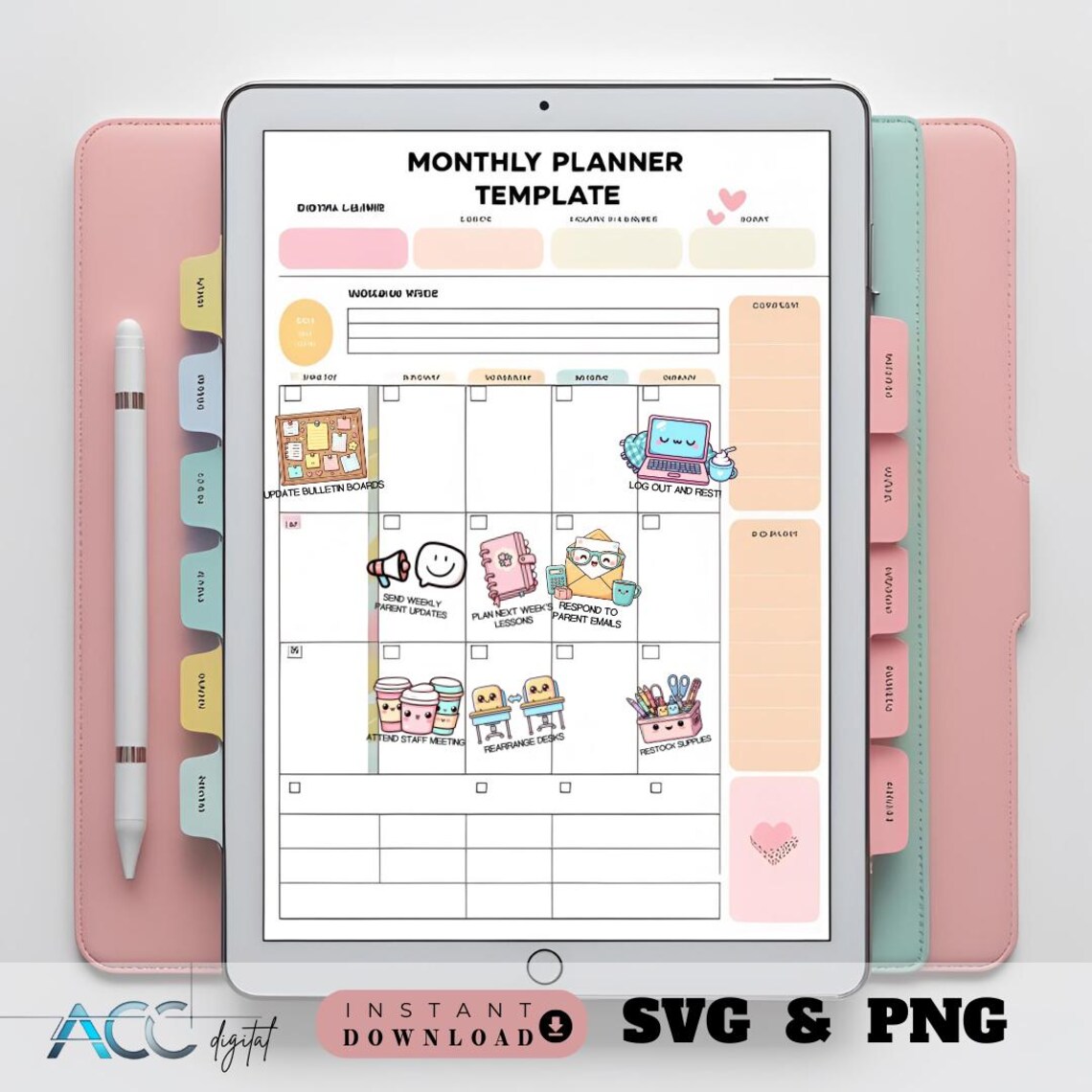 Teacher Daily Tasks Stickers SVG PNG Bundle, Goodnotes Printable ...