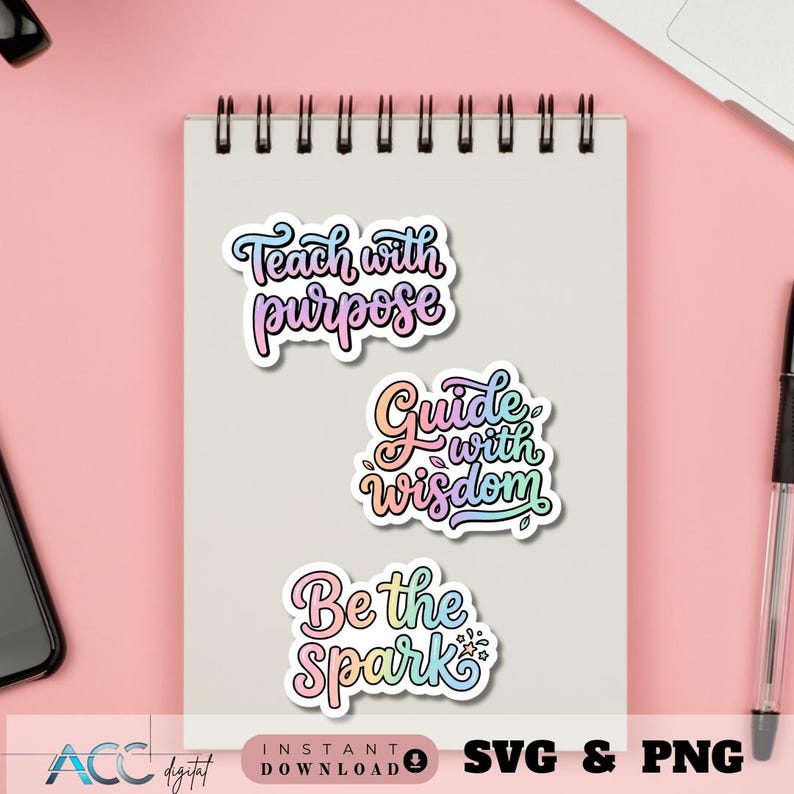 Teacher Quotes Sticker Pack PNG Bundle, Printable Inspirational Quote ...