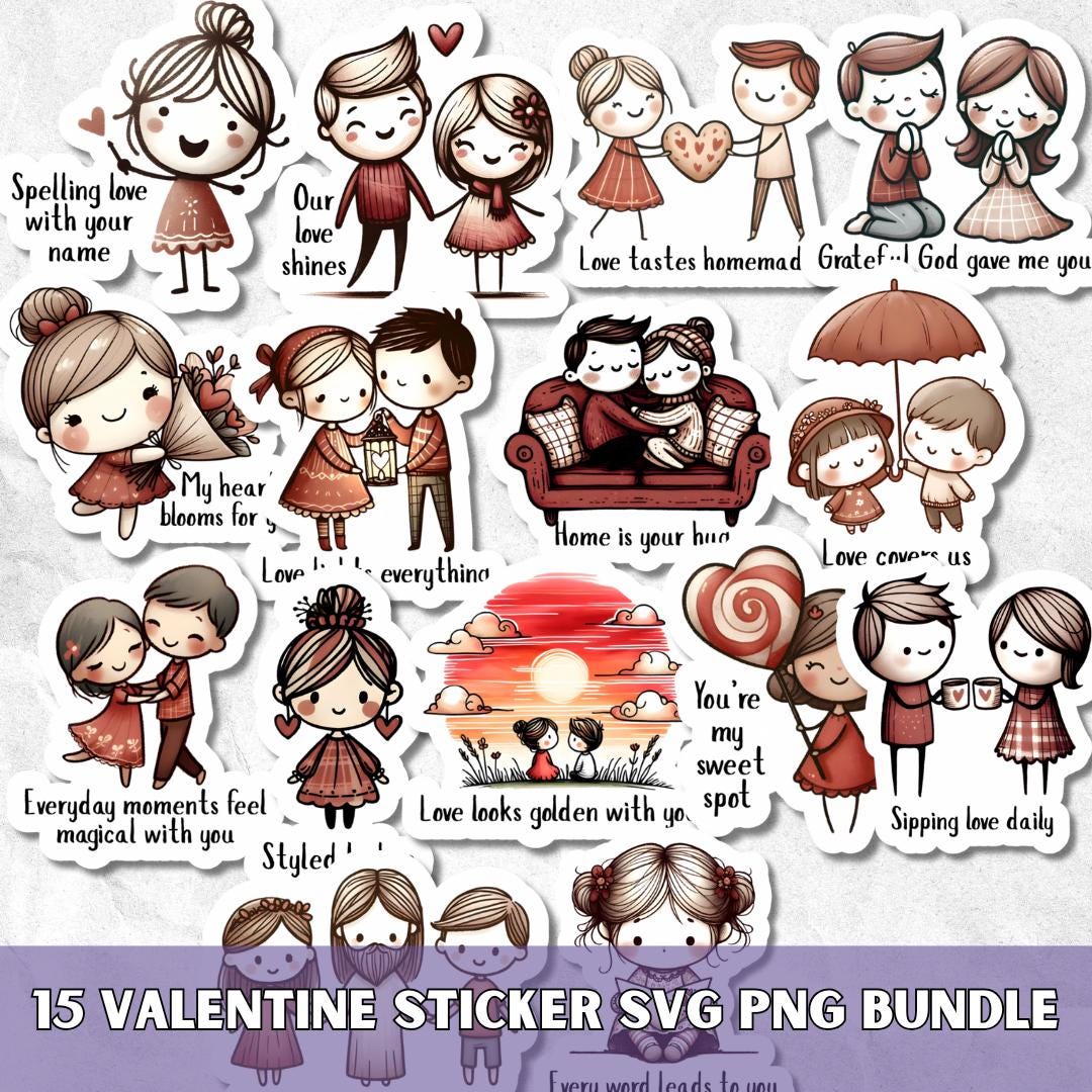 Love Quotes Sticker Pack SVG PNG Bundle, Romantic Valentine Stickers ...
