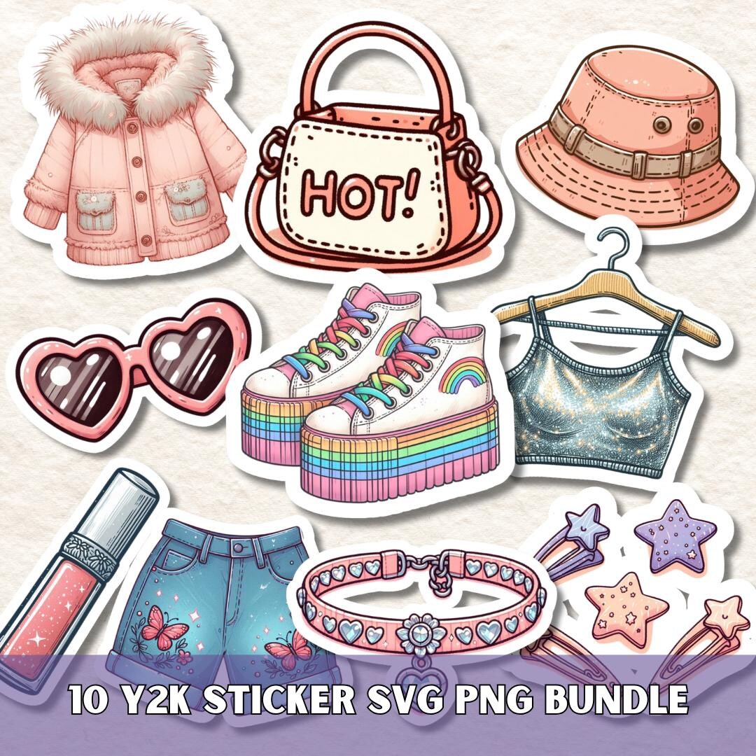 Y2k Sticker Pack SVG PNG Bundle, Scrapbooking Stickers, Digital and ...