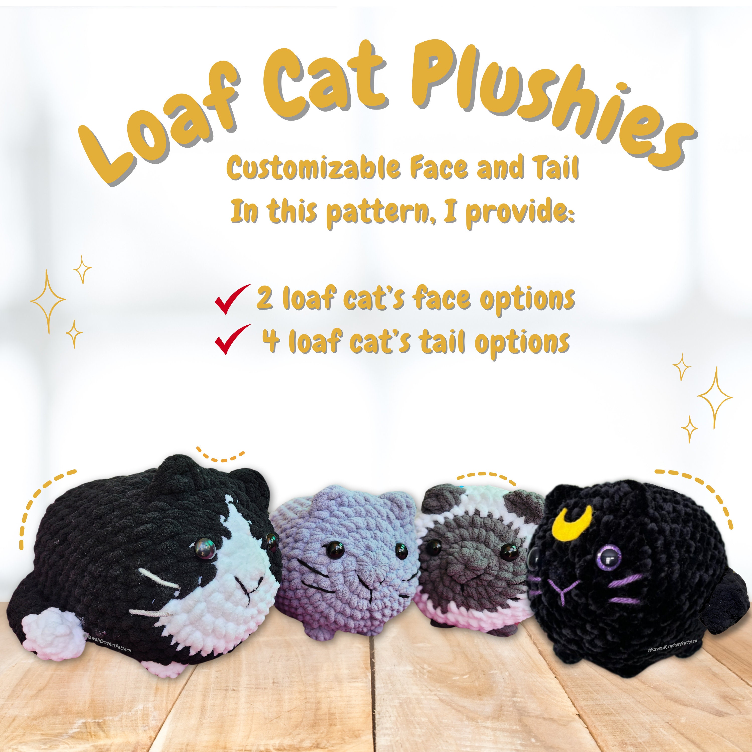 4 in 1 Crochet Pattern Amigurumi, Cute Loaf Cat Plushies, Cat Crochet ...
