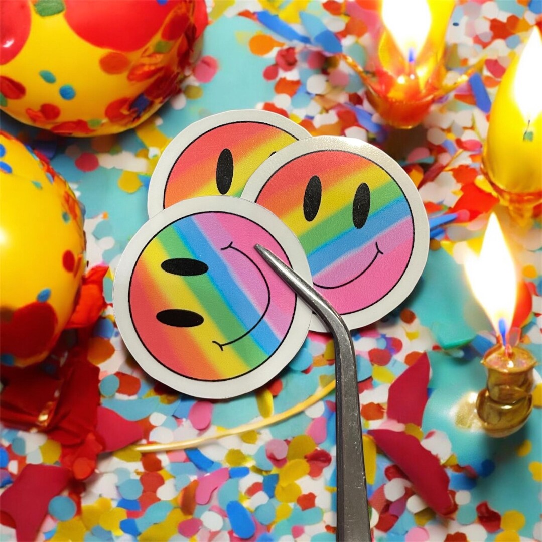Rainbow Smiley Face Sticker - Etsy