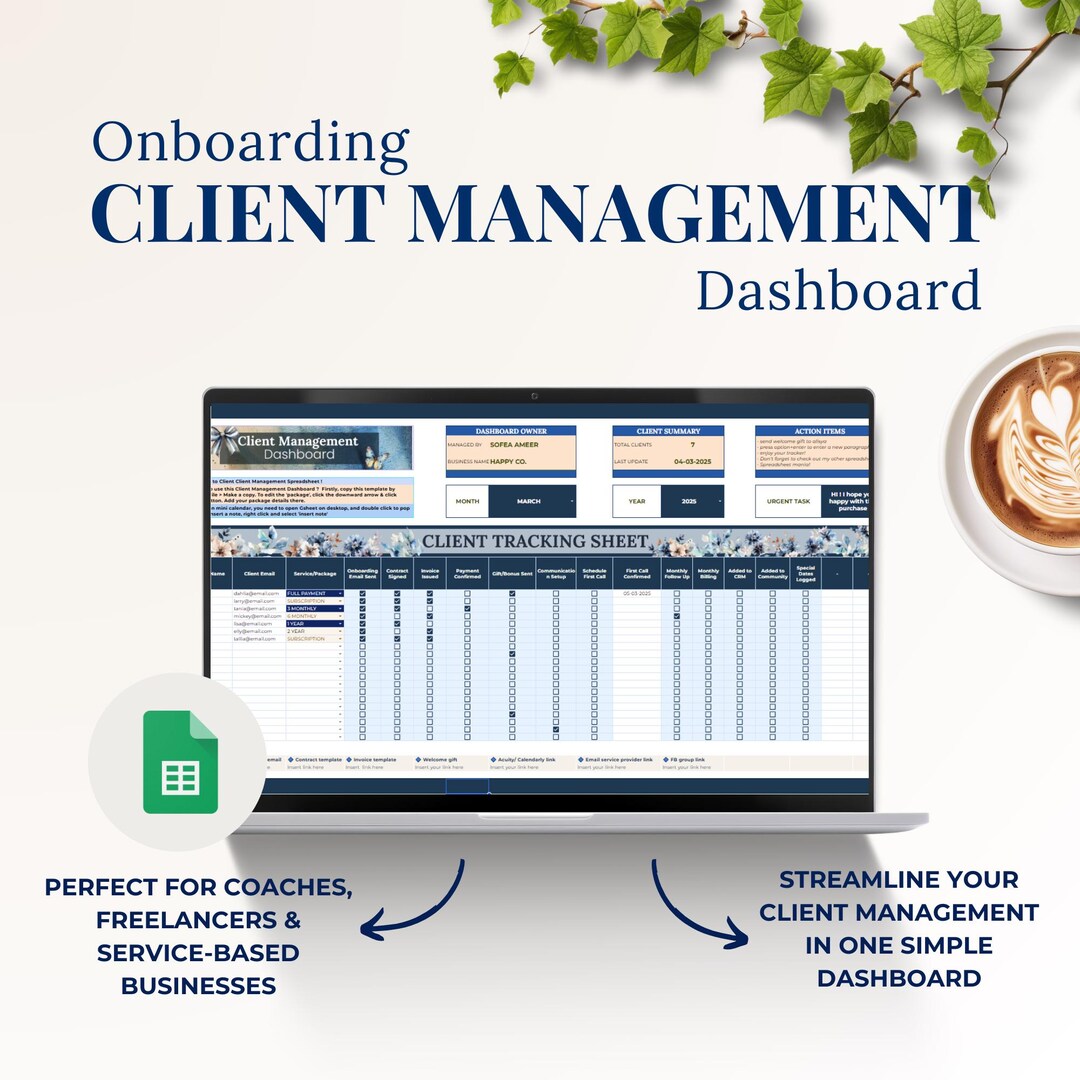 Client Management Dashboard Google Sheets | CRM Business Organizer for ...