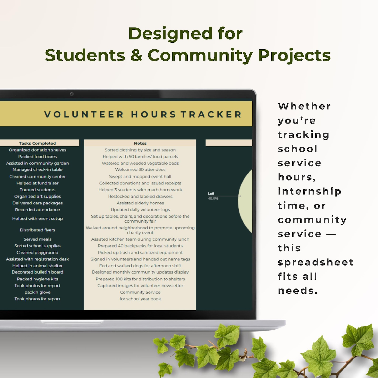 Volunteer Hour Log Spreadsheet | Community Service Log | Student ...