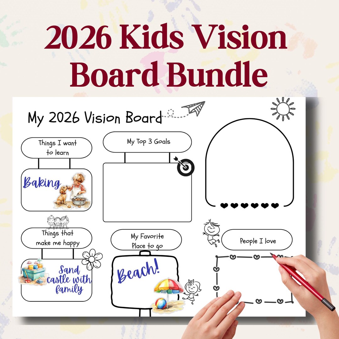 Kids Vision Board Printable | Newyear 2026 Goal Setting Growth Mindset ...