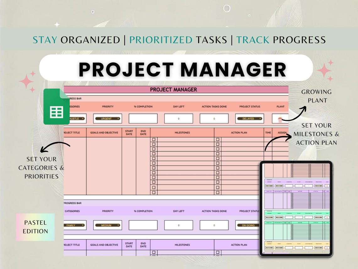 Google Sheets Project Manager Template Task Tracker & Workflow ...