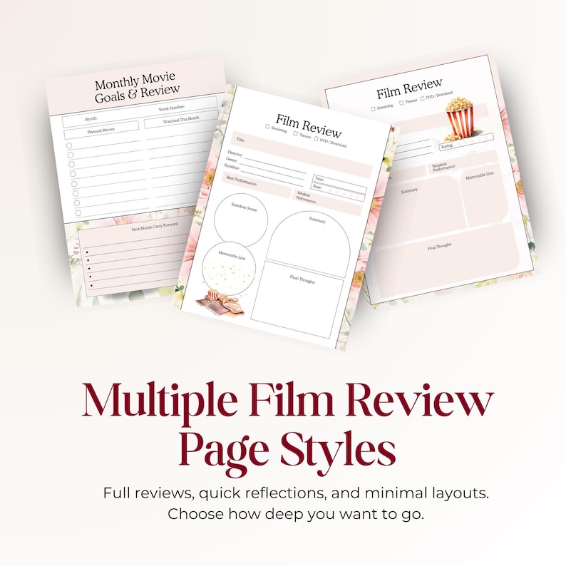 Movie Review Journal Template | Printable Film Review Pages, Movie ...