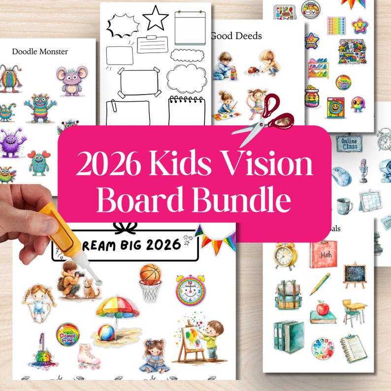 Kids Vision Board Printable | Newyear 2026 Goal Setting Growth Mindset ...