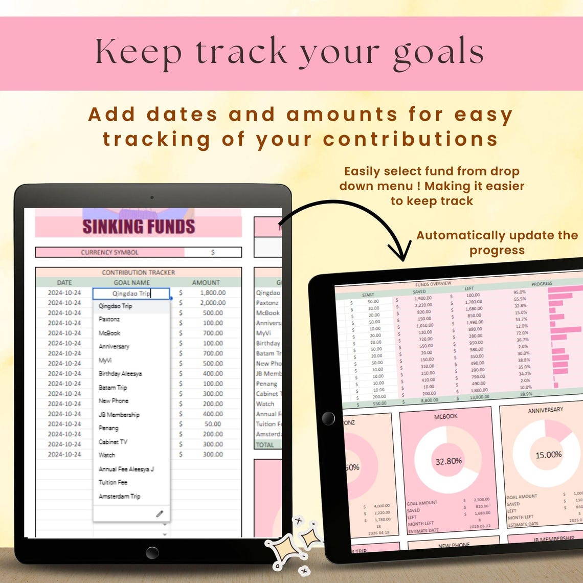 Aesthetic Sinking Fund Tracker Google Sheets Budget Planner & Savings ...