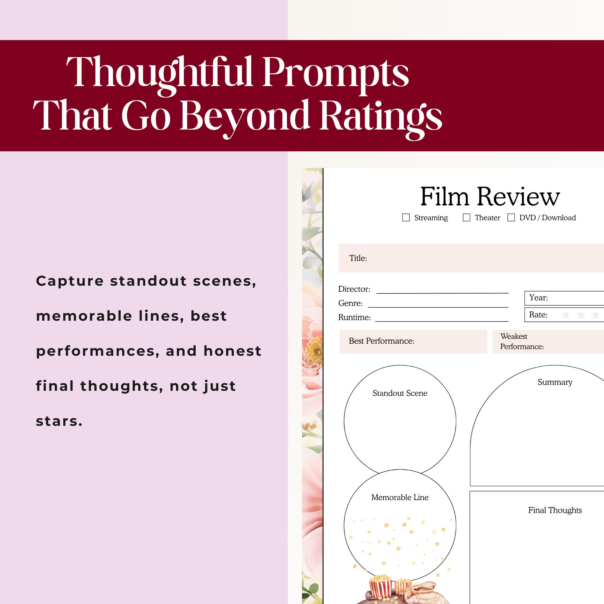 Printable A5 Planner Movie Review Logbook Template | Film Lover Journal ...