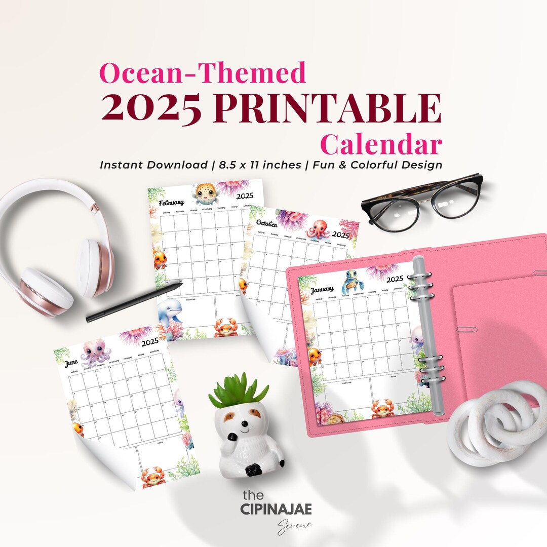 2025 Cute Ocean-themed Printable Calendar | Colorful Monthly Planner ...