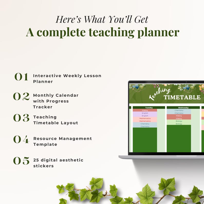 Digital Teacher Planner Google Sheets | Aesthetic Lesson Organizer ...