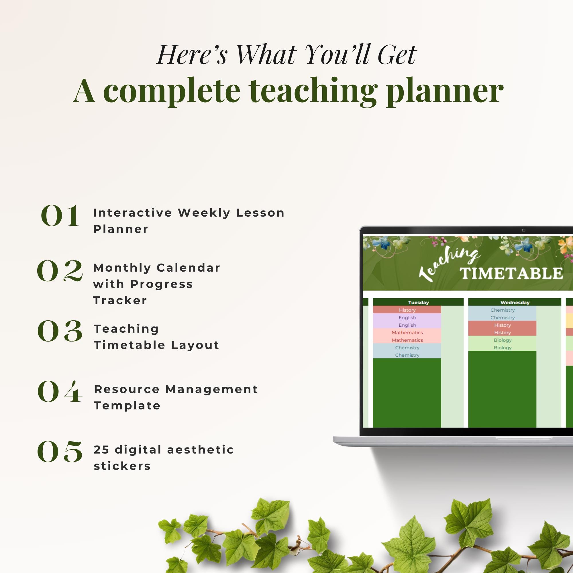 Digital Teacher Planner Google Sheets | Aesthetic Lesson Organizer ...