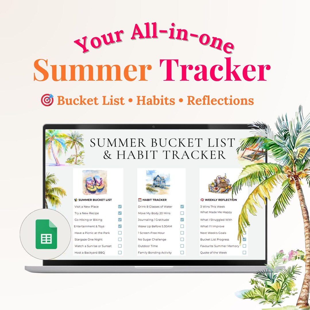 Summer Bucket List & Habit Tracker | Editable Google Sheets Summer ...