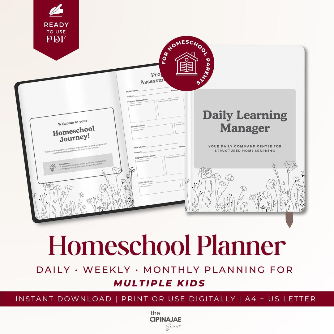 Homeschool Planner and Lesson Templates for Multiple Kids | Black ...